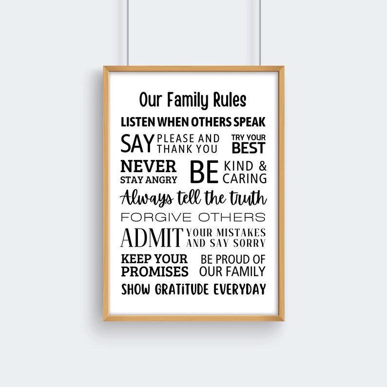 Modern Family Rules Wall Art | House Rules for Kids | Home Rules Poster ...