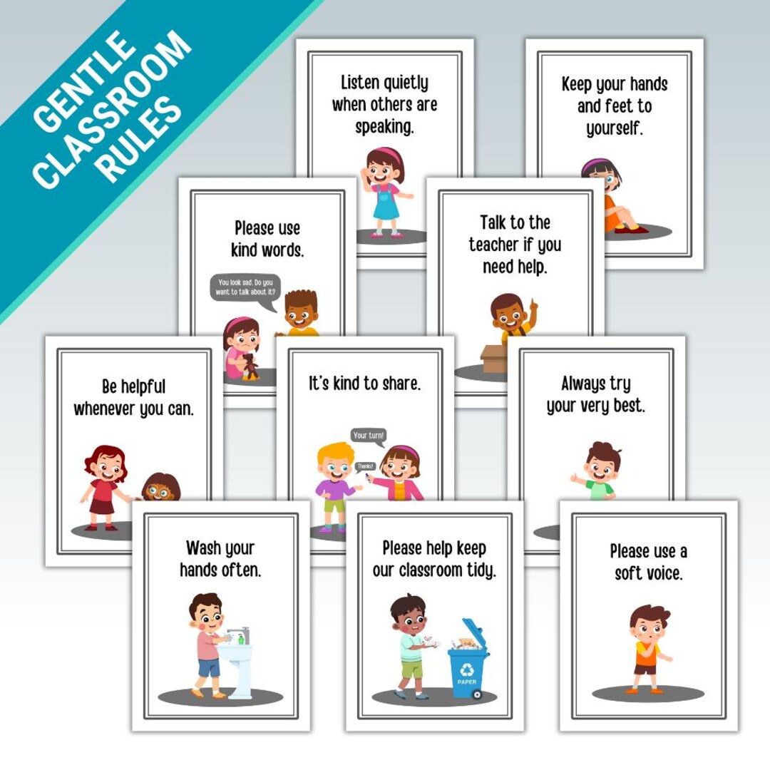 Classroom Rules Poster Set: Positive Decor for Teachers (PDF Download 8 ...