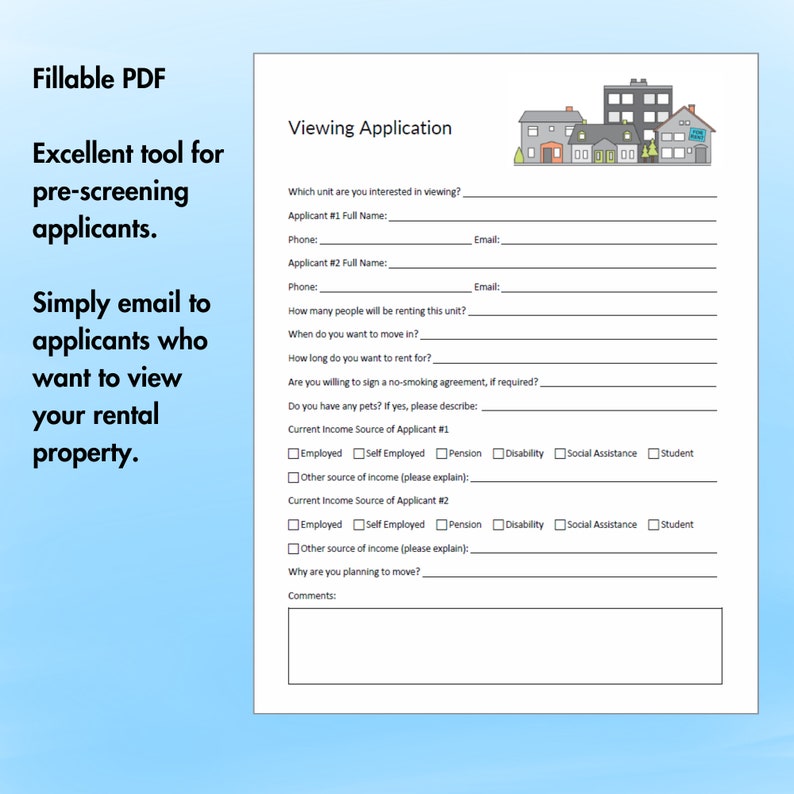 Rental Viewing Application: Fillable Landlord Form (PDF) - Etsy