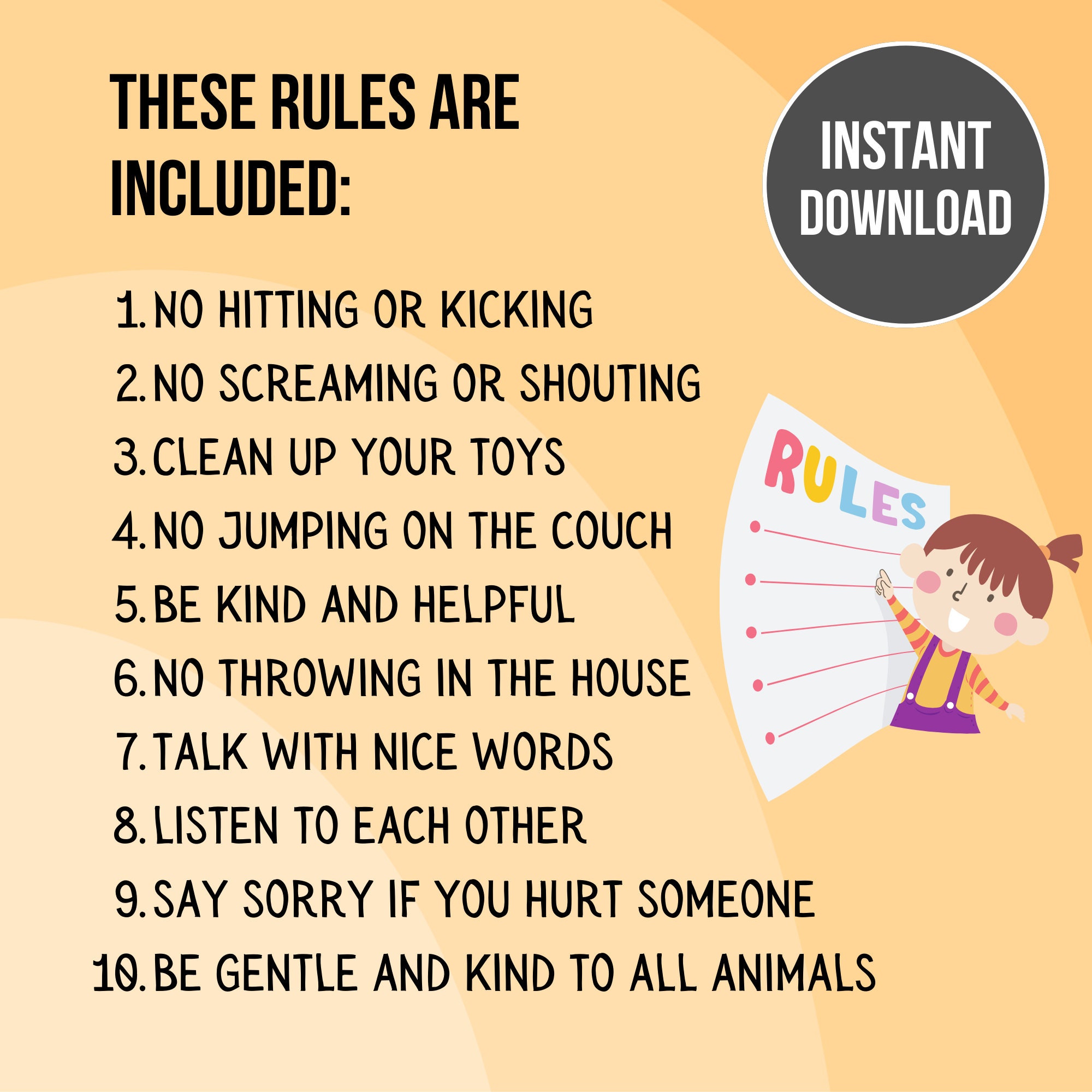 Kid-friendly Family Rules | Printable House Rules Poster | Easy to ...