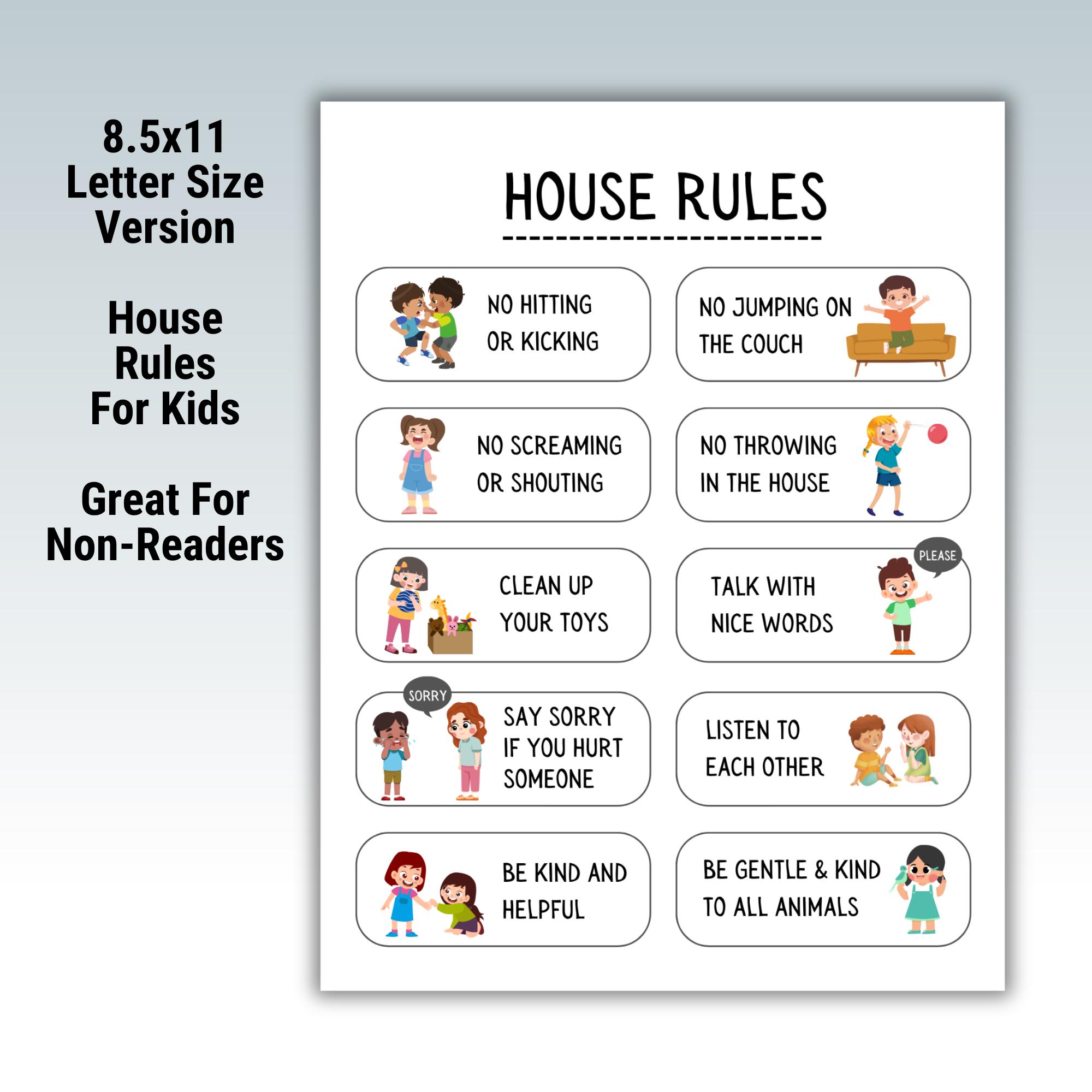 House Rules for Kids Printable: Picture Chart, Easy-to-understand (PDF ...