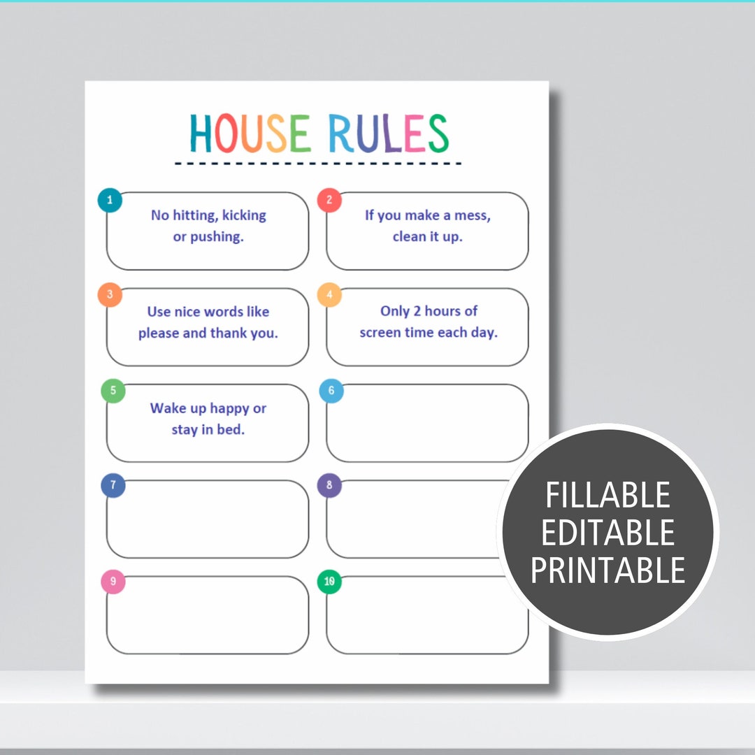 Custom Family Rules Template: Fillable House Rules (PDF) - Etsy