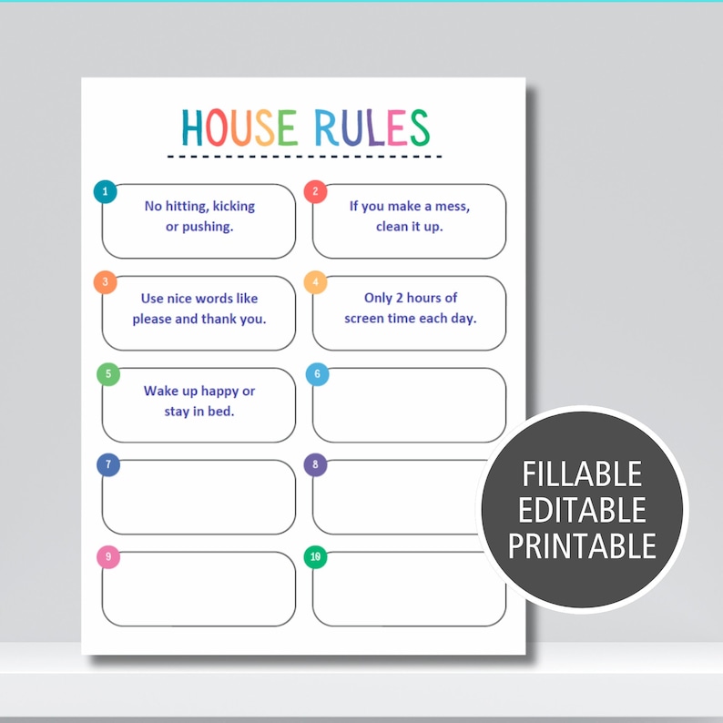 Custom Fillable Family Rules for Kids | House Rules Template | Create ...