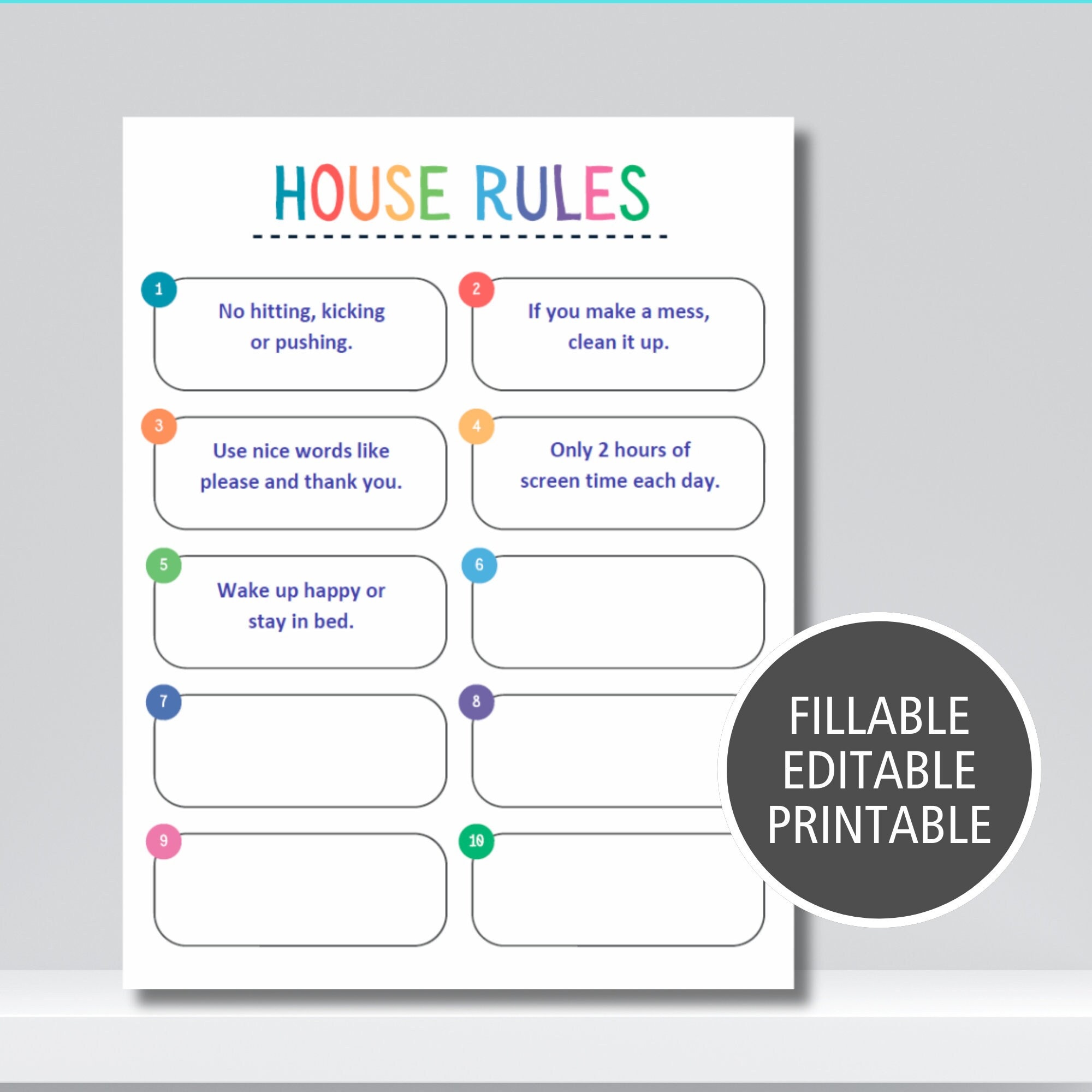 Custom Fillable Family Rules for Kids | House Rules Template | Create ...