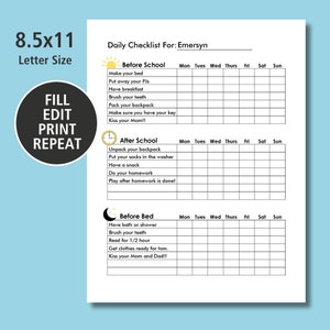 Editable Kids Chore Chart | Printable Daily Checklist for Kids ...