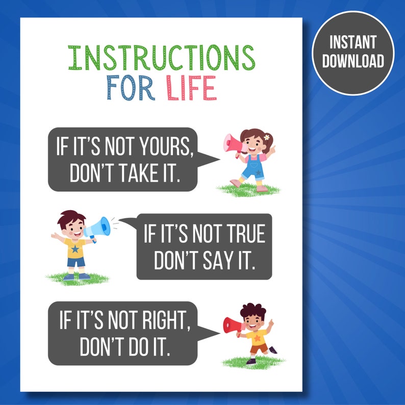 Instructions for Life Printable House Rules for Kids Family Rules Sign ...