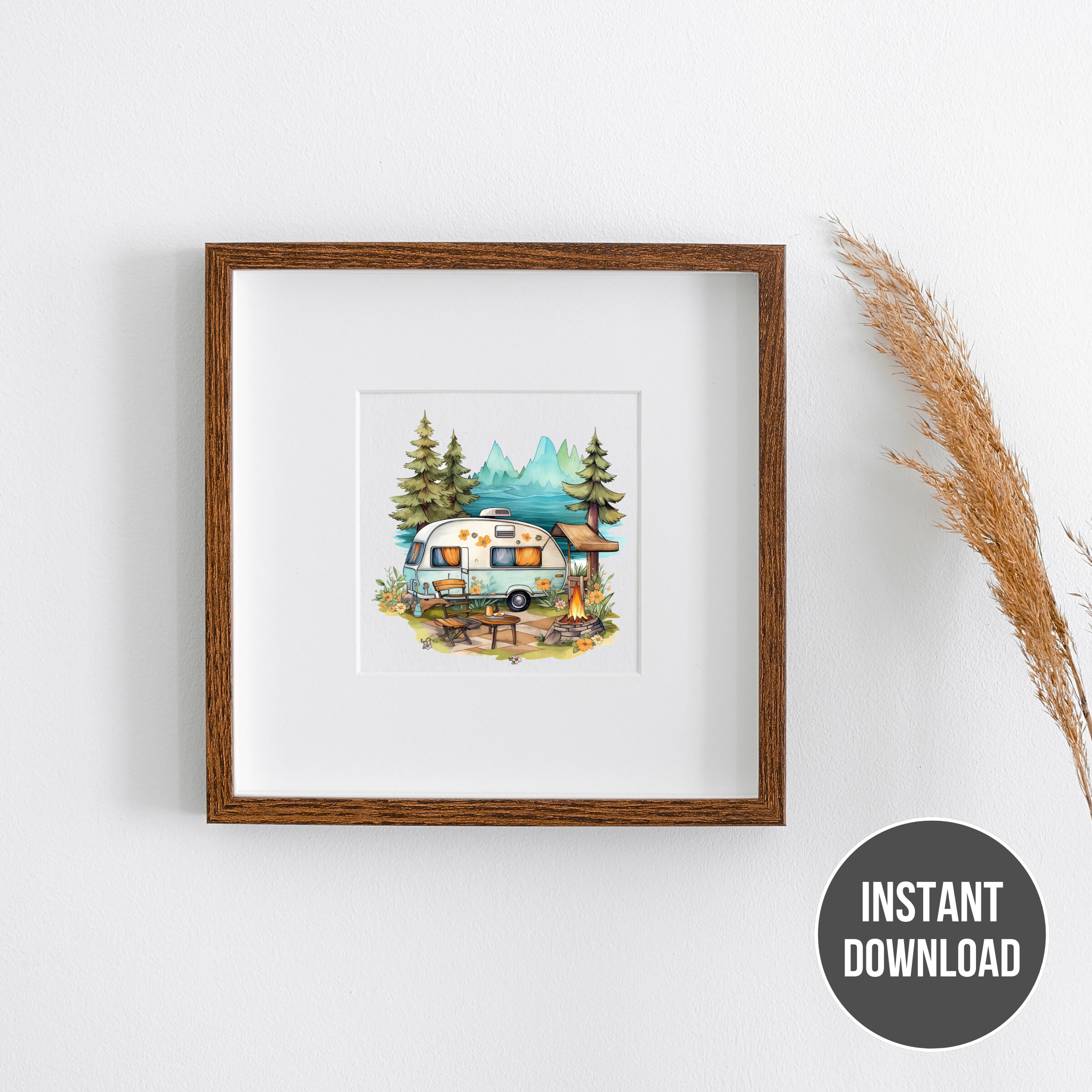Camp Life Print | Vintage Hippie Camper | Digital Wall Art | Retro ...