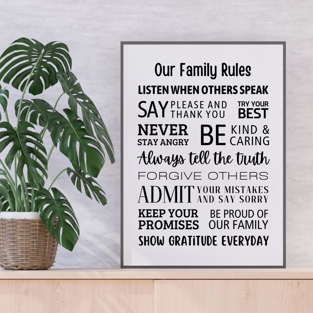 Modern Family Rules Wall Art | House Rules for Kids | Home Rules Poster ...
