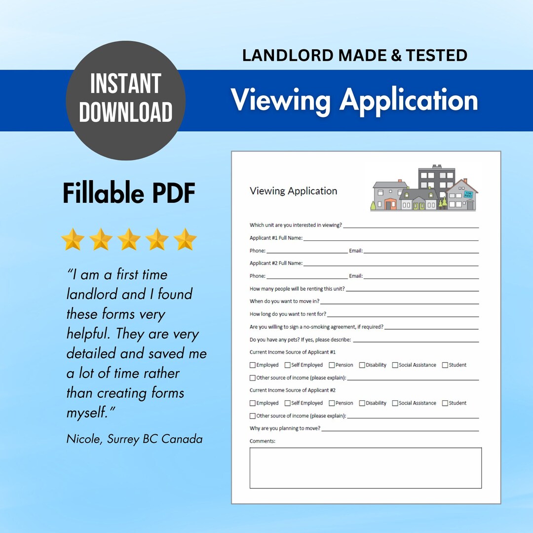 Rental Viewing Application: Fillable Landlord Form (PDF) - Etsy