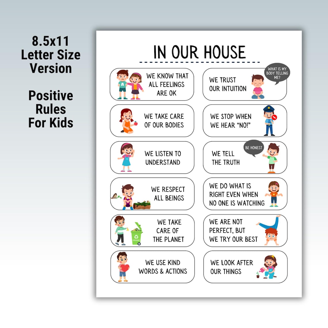 Positive House Rules for Kids: Family Print With Pictures (PDF Download ...