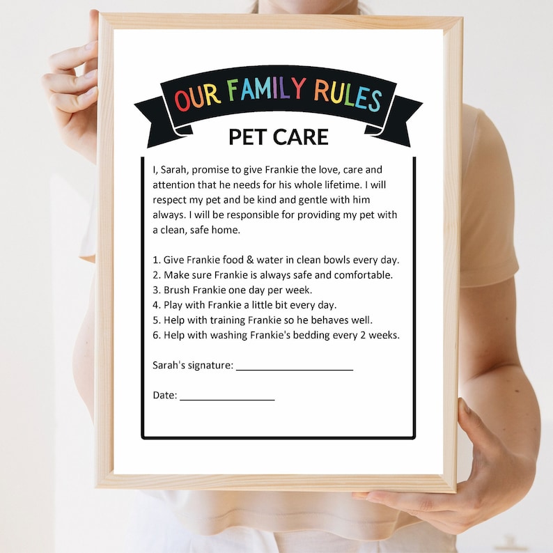 Pet Chores Printable Template for Kids | Pet Agreement | Pet Care House ...