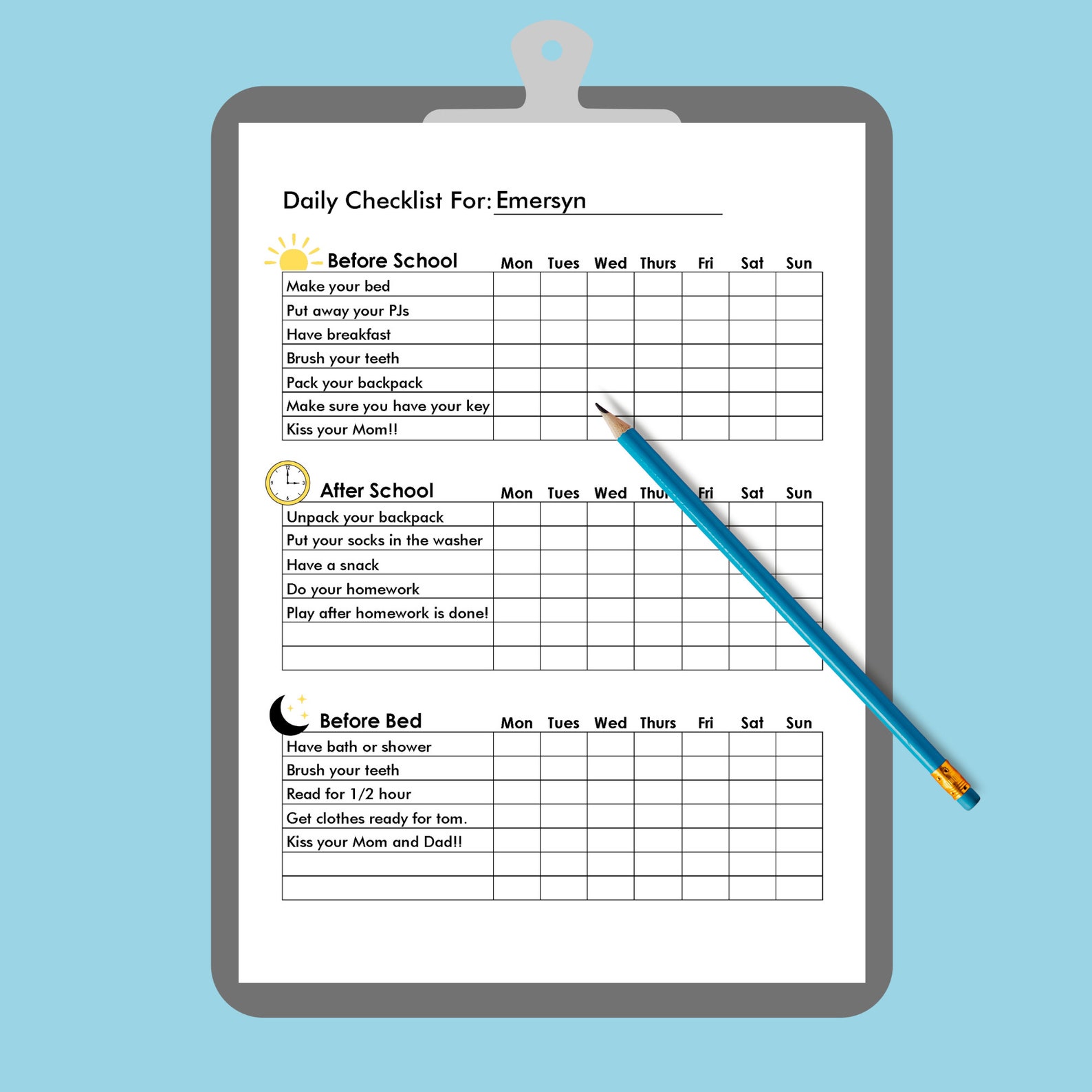 Editable Kids Chore Chart Printable Daily Checklist for Kids ...