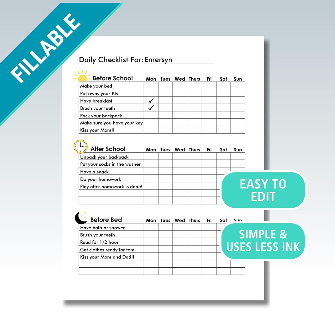 Tableau des tâches ménagères des enfants : liste de contrôle imprimable ...
