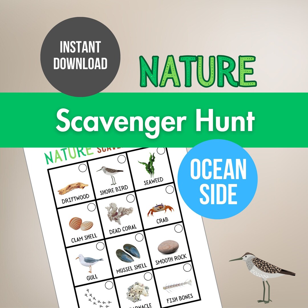 Nature Scavenger Hunt Oceanside Seaside Beachcombing Theme Printable ...