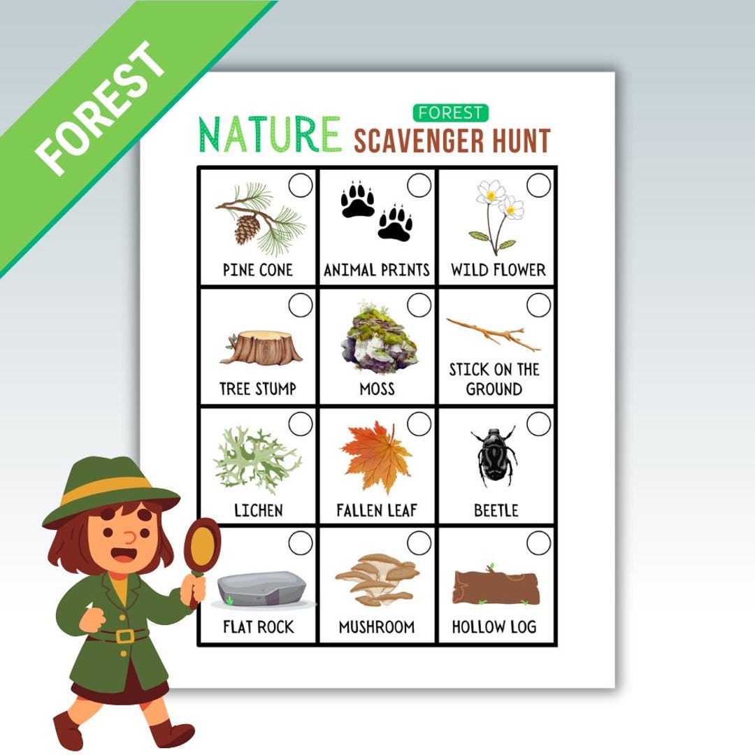 Forest Nature Walk Scavenger Hunt for Kids: Outdoor Activity (PDF ...