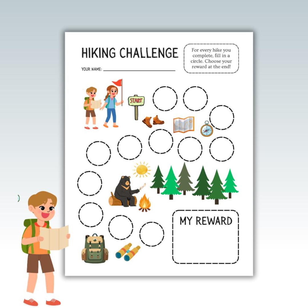 Hiking Challenge Reward Chart for Kids | Trail Tracker Chart | Family ...