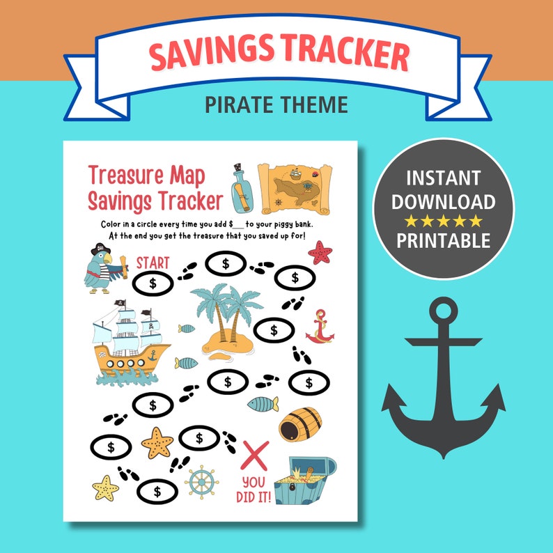 Kids Savings Challenge | Savings Tracker Treasure Map | Financial ...