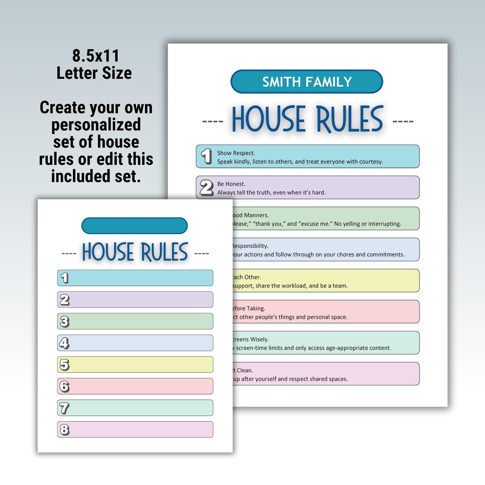 Editable Family House Rules Chart - Rules for Kids - Editable PDF ...