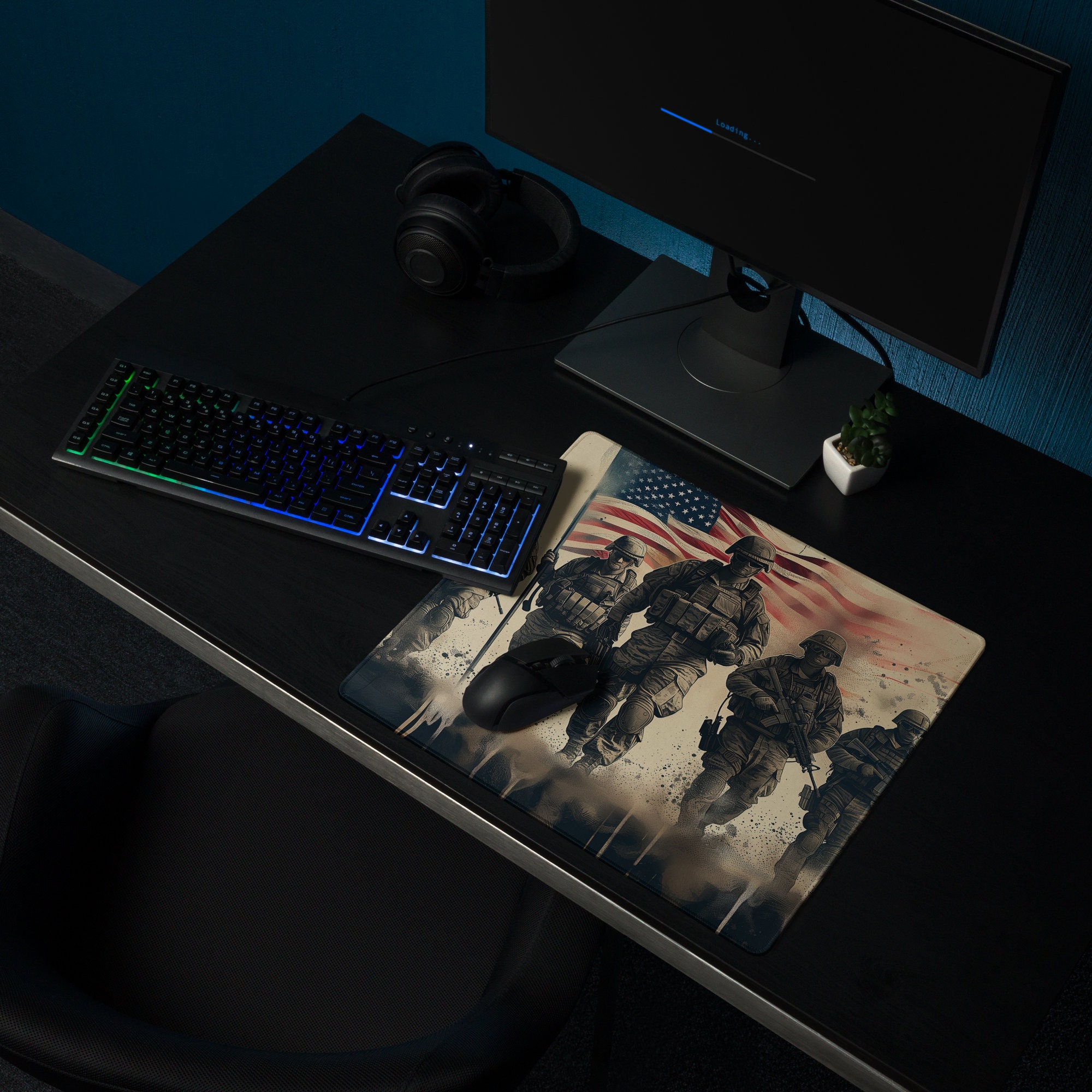 Military Desk Mat American Flag Soldier Design Patriotic Large Mouse ...