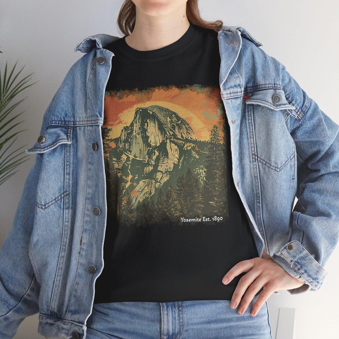 Vintage Yosemite Half Dome Sunset Unisex Tee, WPA Poster Style, Earth ...