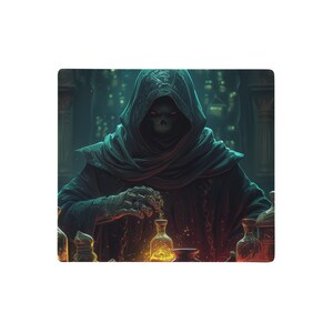Warlock in Enchanted Lair Desk Mat, Distilling Alembic Flasks Fantasy ...