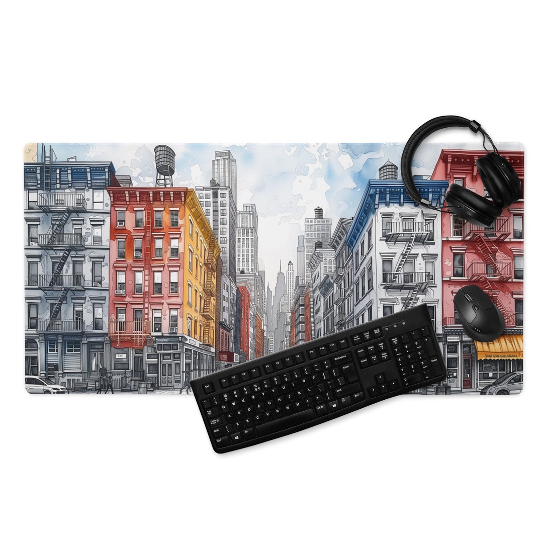 New York City Skyline Watercolor Desk Mat Vibrant Streetscape in Adult ...