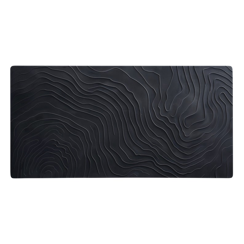Minimalist Black on Black Topography Map Desk Mat, Geometric and Canvas ...