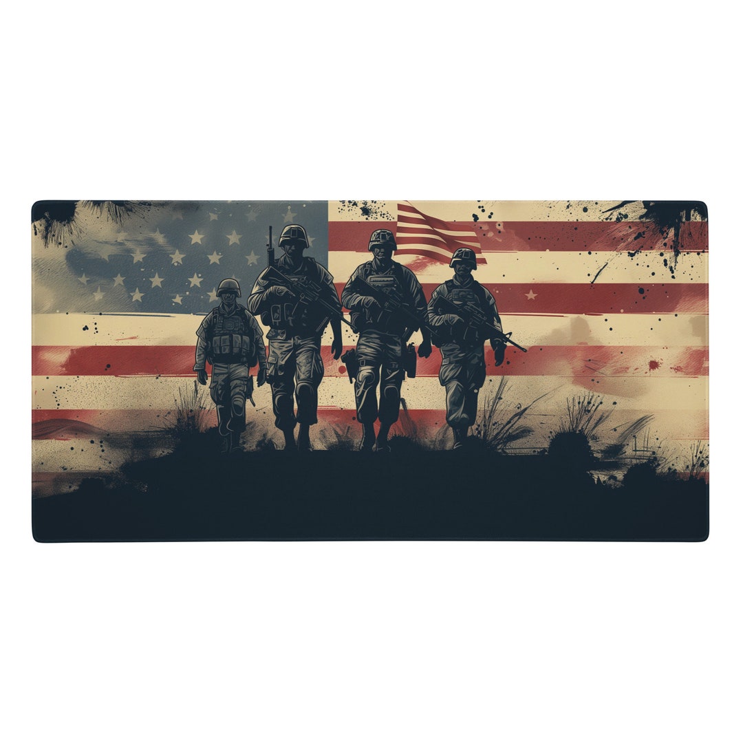 Military Desk Mat American Flag Soldier Design Patriotic Large Mouse ...
