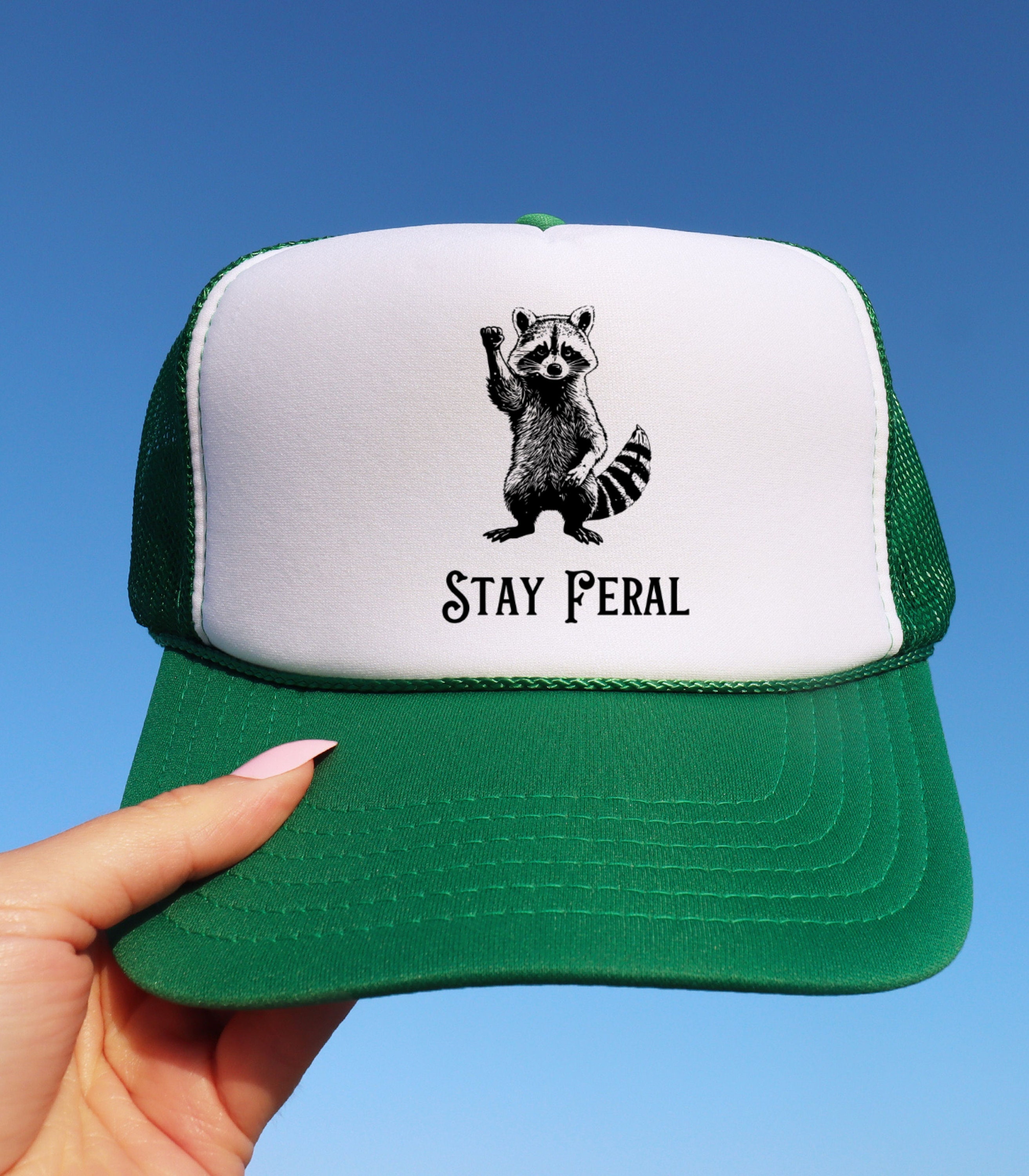 Stay Feral Trucker Hat, Raccoon Fans, Hiking Hat, Nature Hat, Raccoon ...