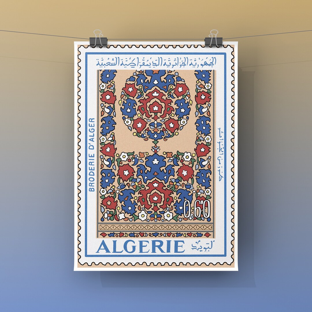 Algeria Poster, A4 Print - Algiers Embroidery Stamp Reproduction - Etsy