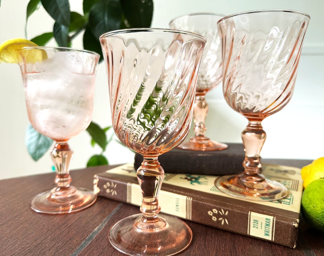 Set of 4 Wine Glasses Pink Beautiful Ornate Class French France Ornate ...