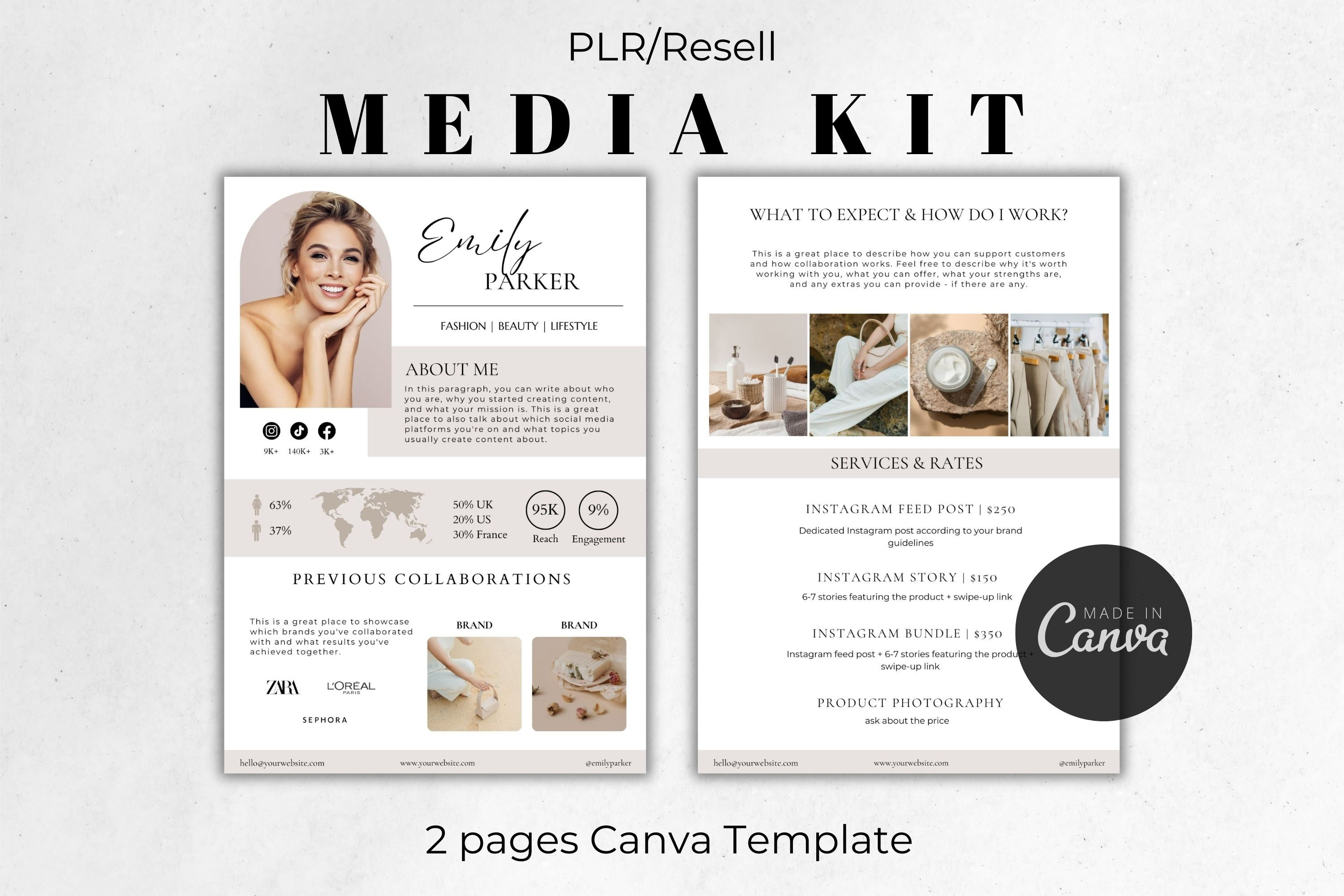 Media Kit Canva Template | Influencer Media Kit | Social Media Kit ...