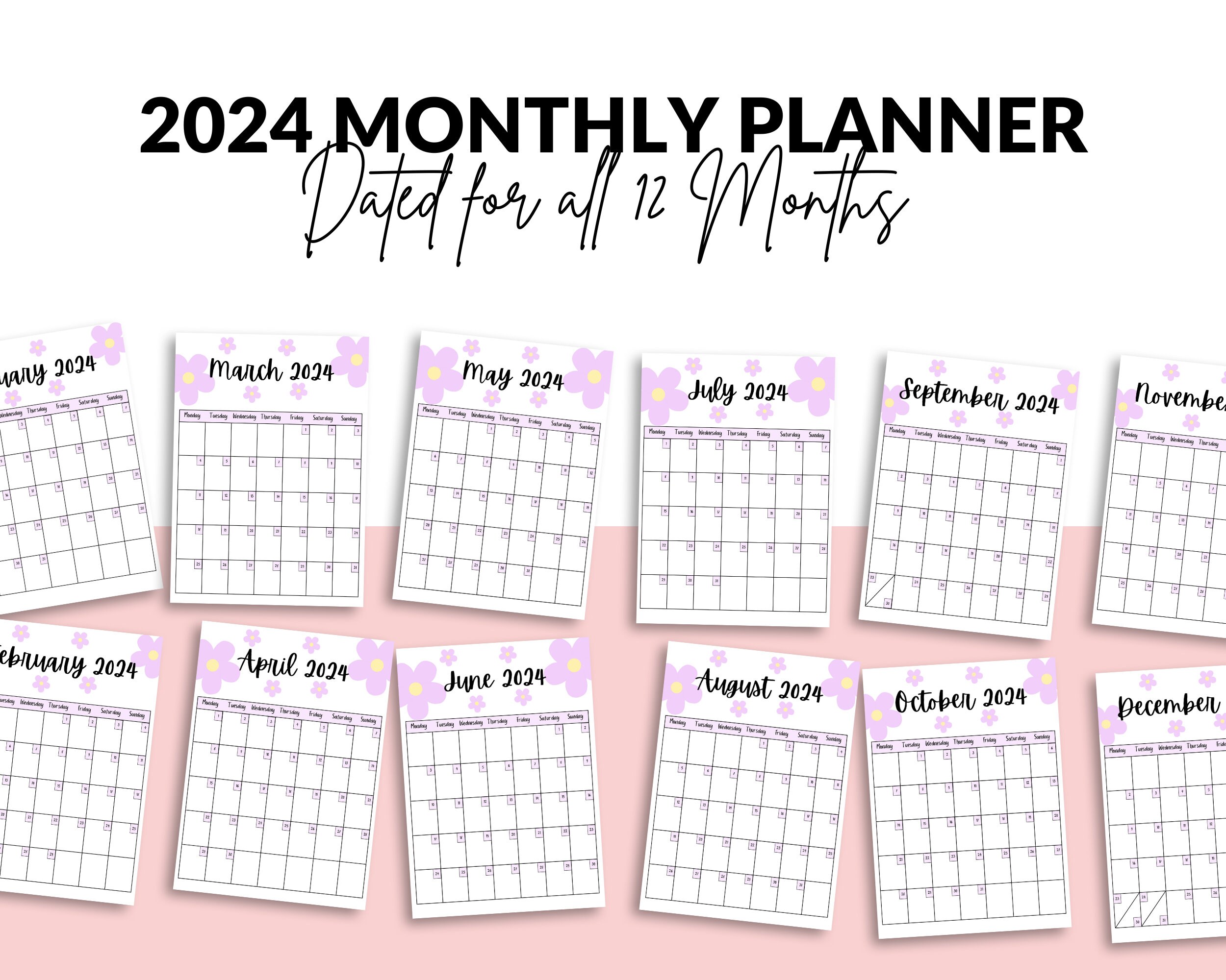 2024 Monthly Calendar Planner Printable 2024 Calendar, 2024 Planner ...