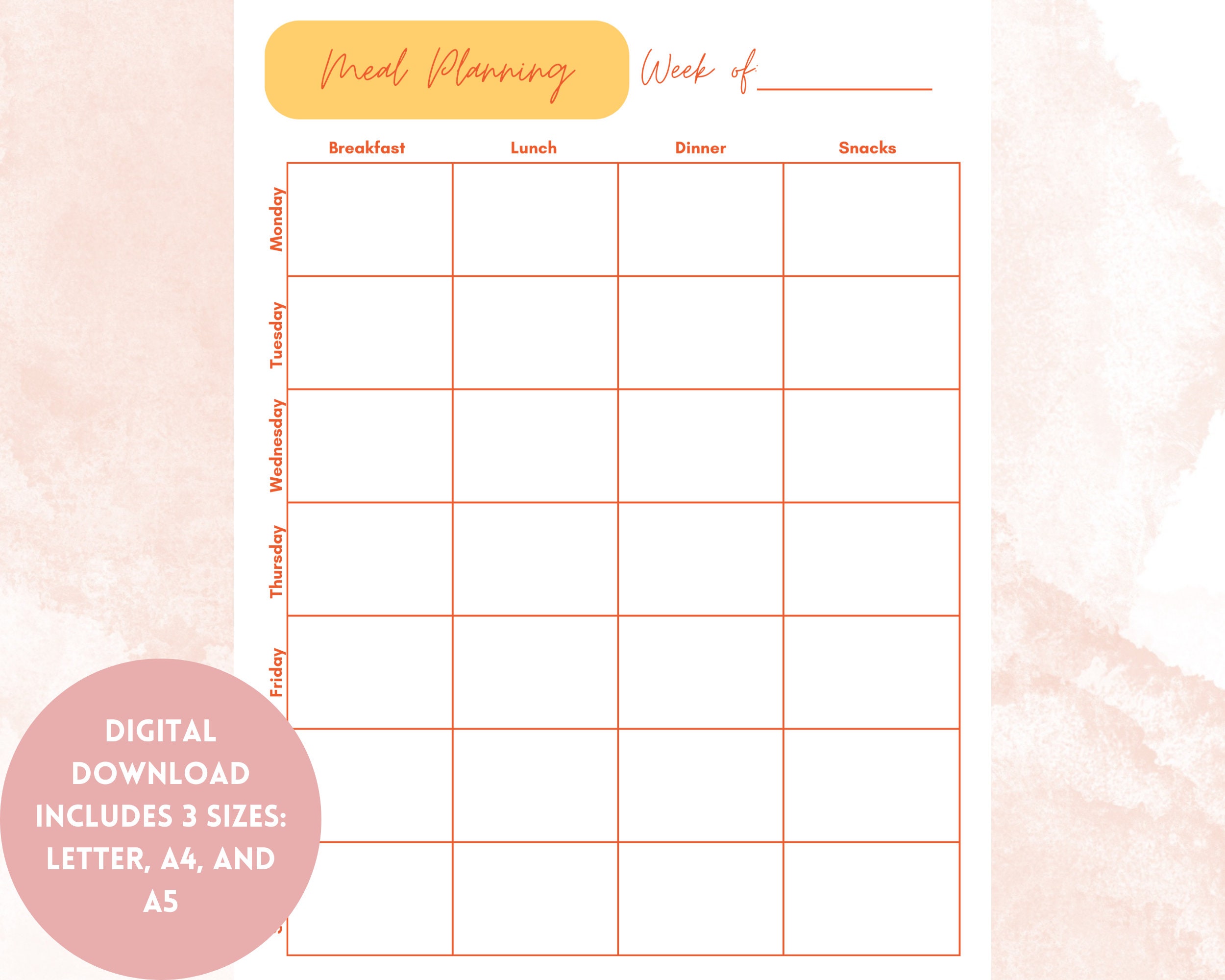 Printable Meal Planner 3 Sizes: Letter, A4, A5 Meal Prep, Meal Plan, A5 ...