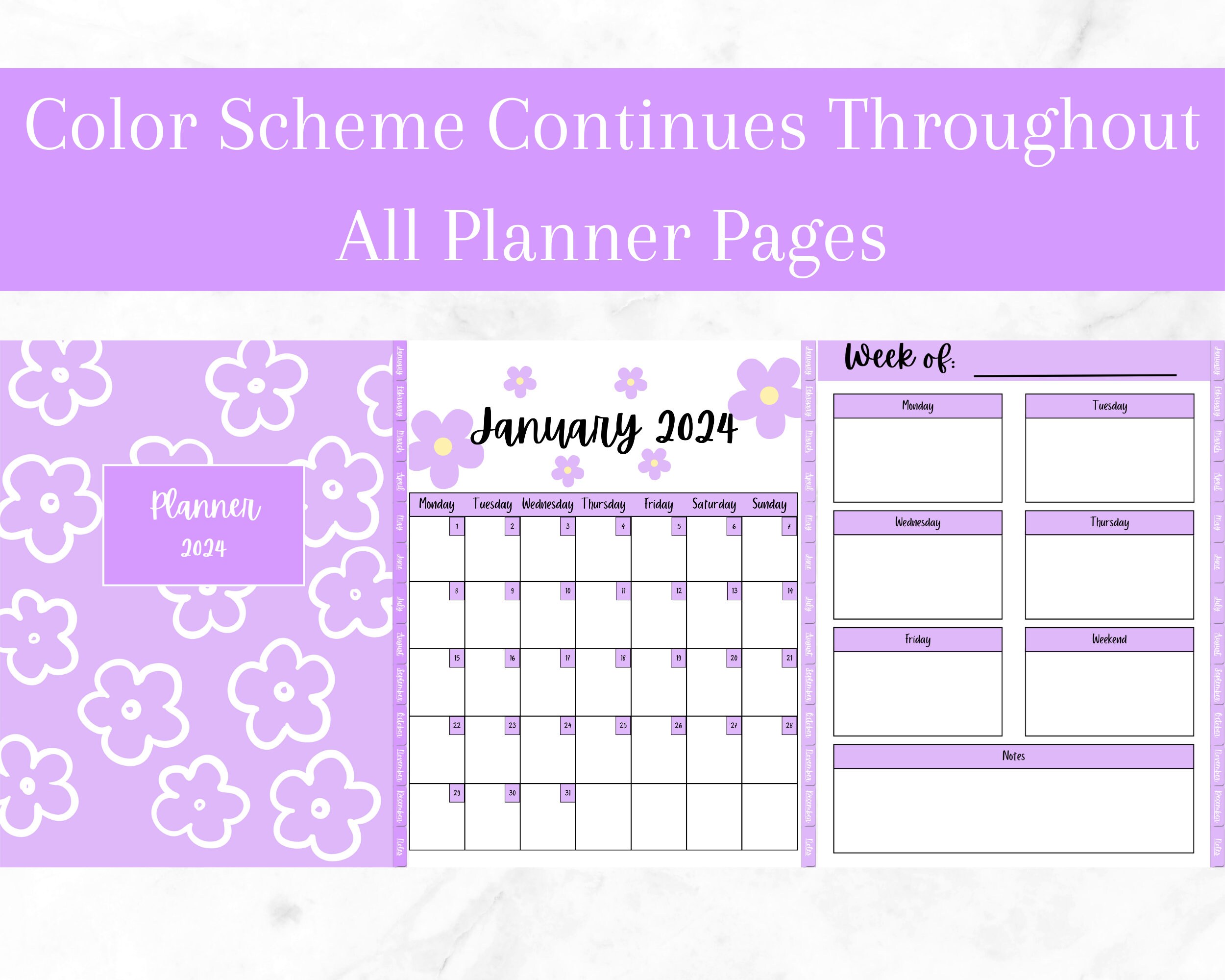 2024 Digital Planner With Floral Pattern, Multiple Color Options ...