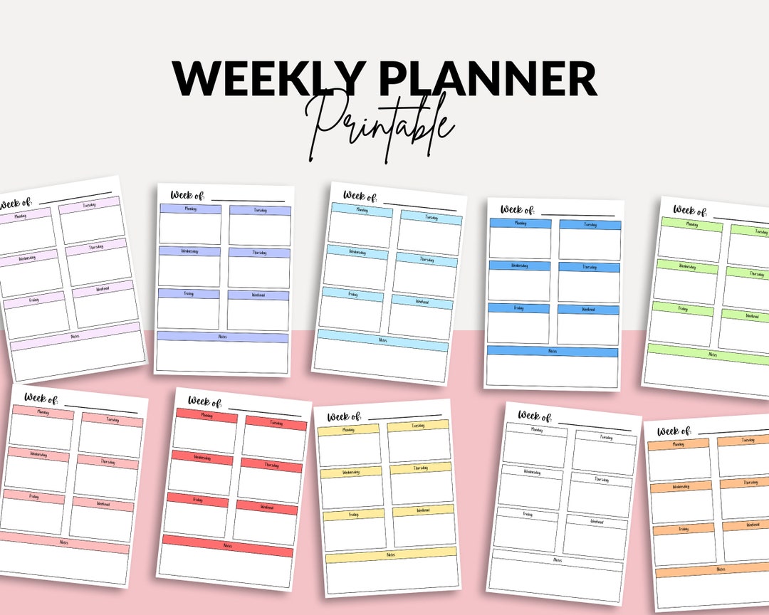Weekly Planner Printable or Digital Weekly Planner in 10 Colors Plus a ...