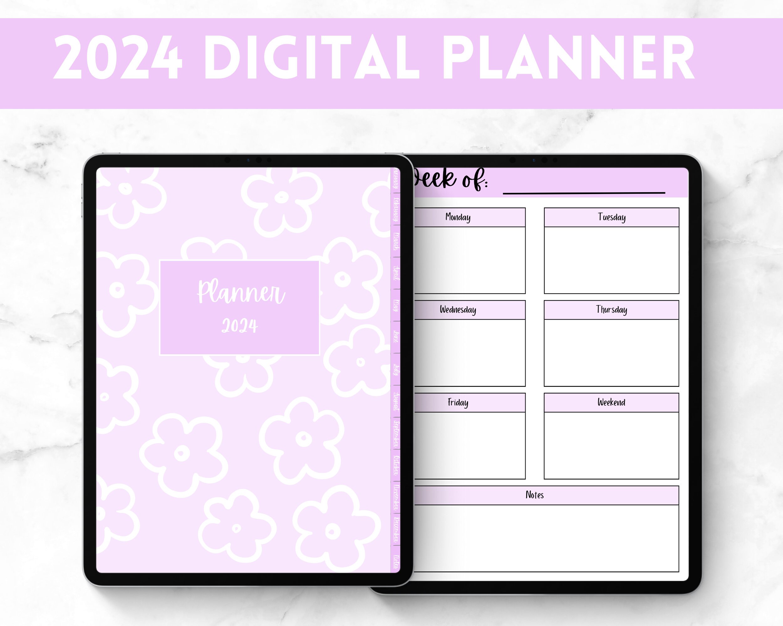 2024 Digital Planner With Floral Pattern, Multiple Color Options ...