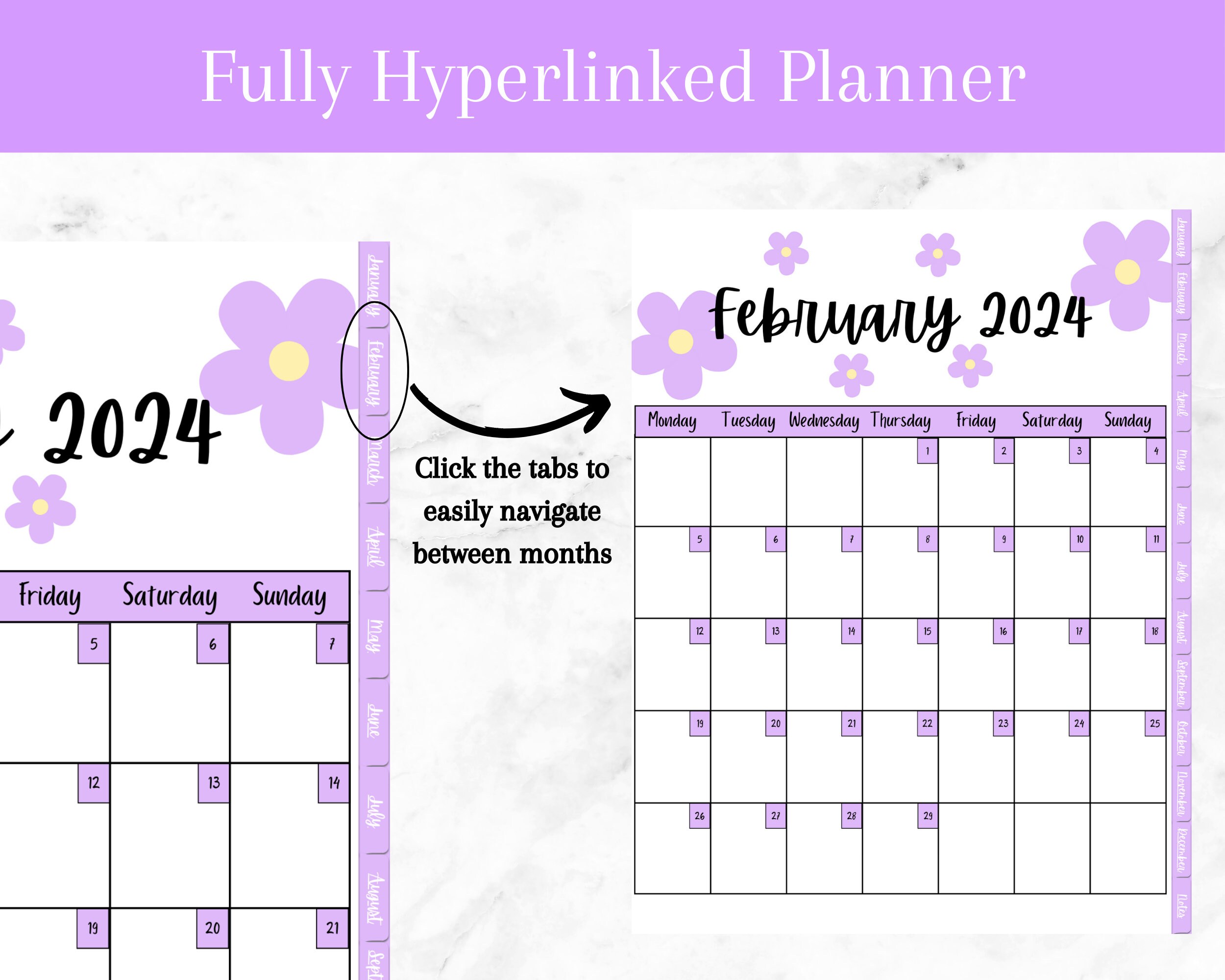 2024 Digital Planner With Floral Pattern, Multiple Color Options ...