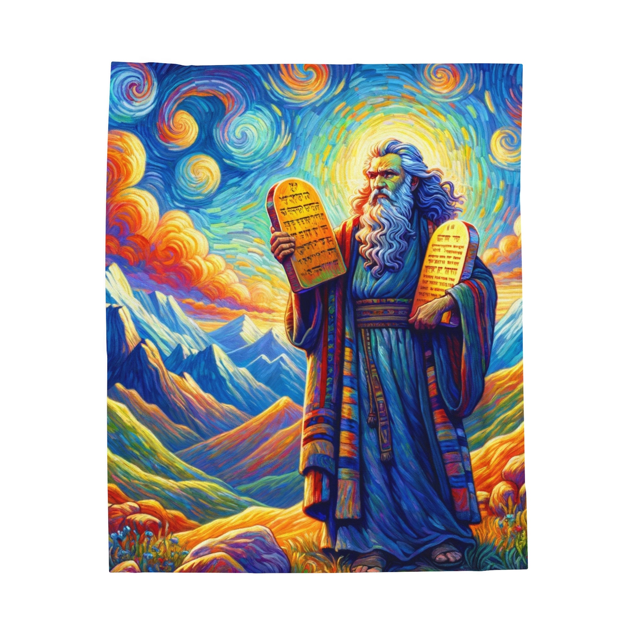 Moses and the Ten Commandments Velveteen Throw - Jesus Blanket ...