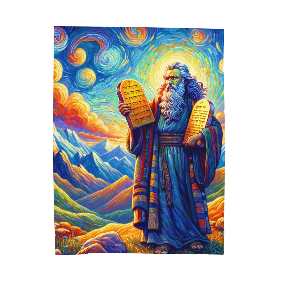 Moses and the Ten Commandments Velveteen Throw - Jesus Blanket ...