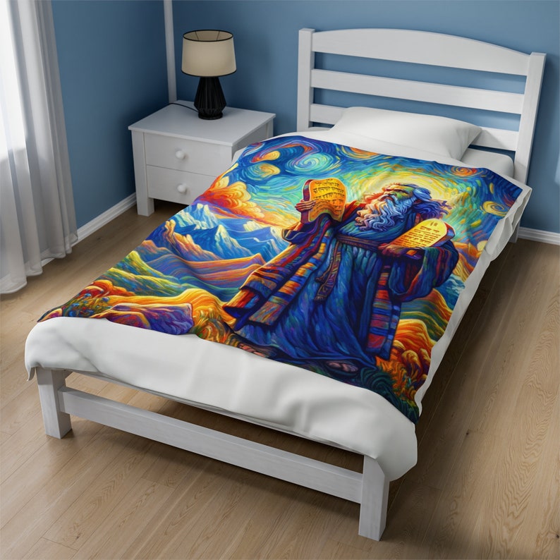 Moses and the Ten Commandments Velveteen Throw - Jesus Blanket ...