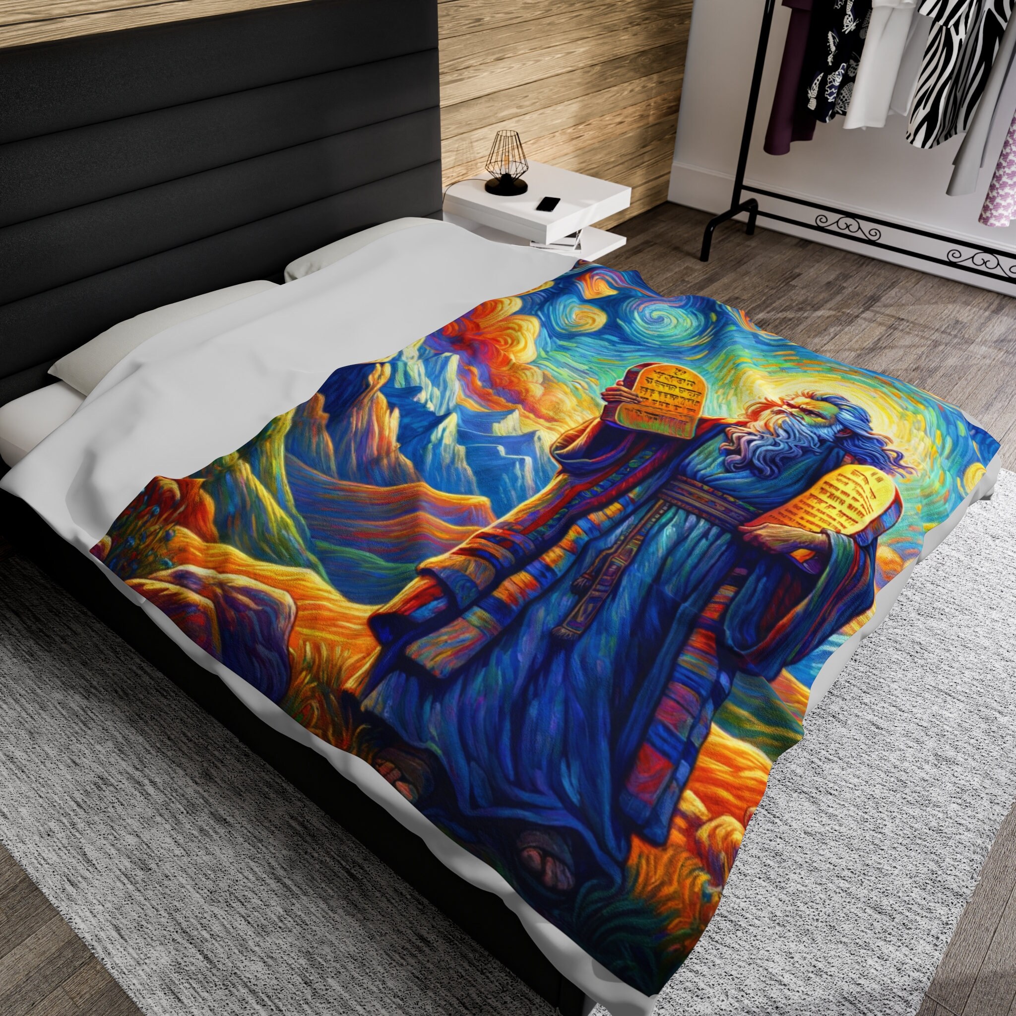 Moses and the Ten Commandments Velveteen Throw - Jesus Blanket ...