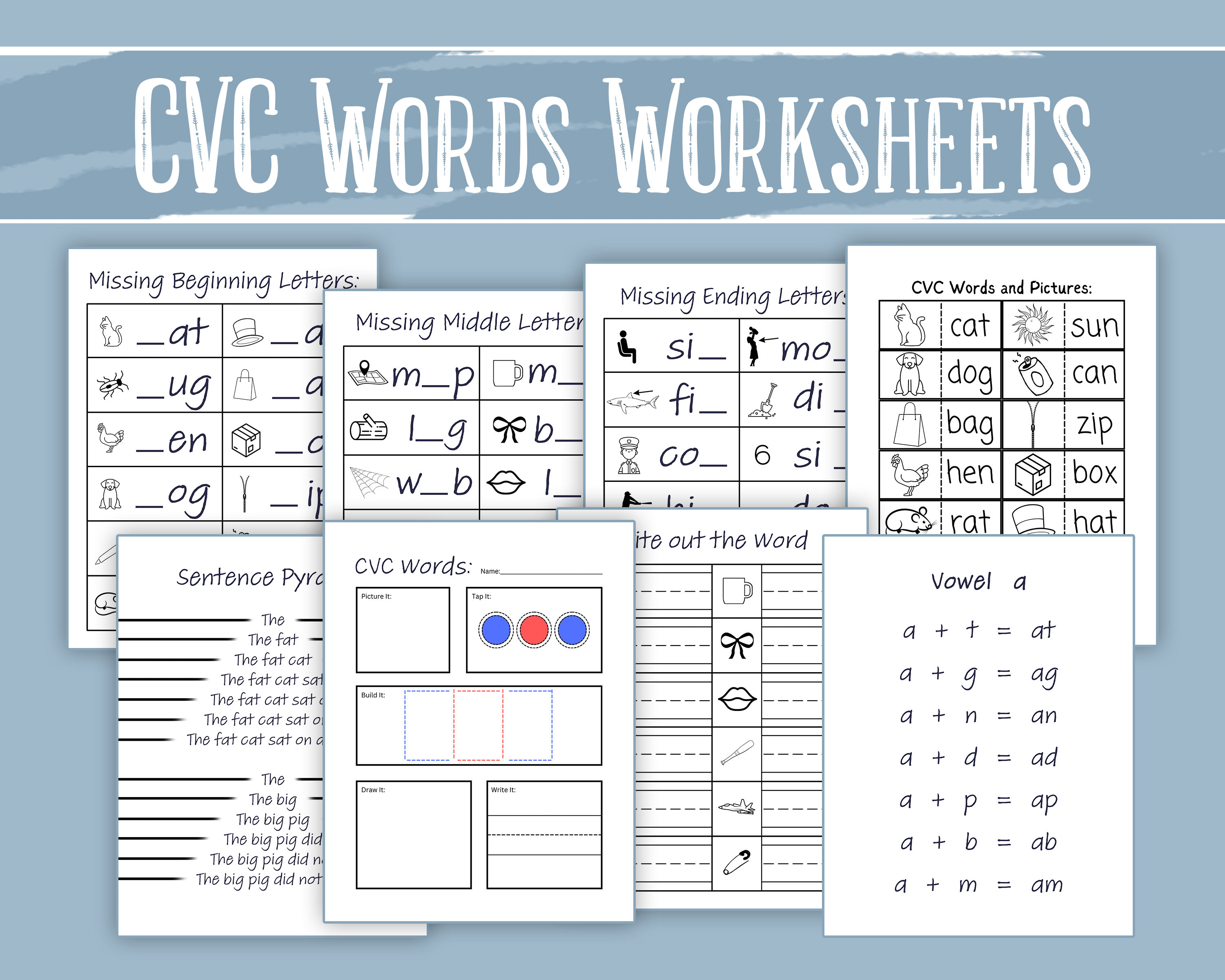 CVC Words Worksheets, Learning to Read, Homeschool, Kindergarten ...