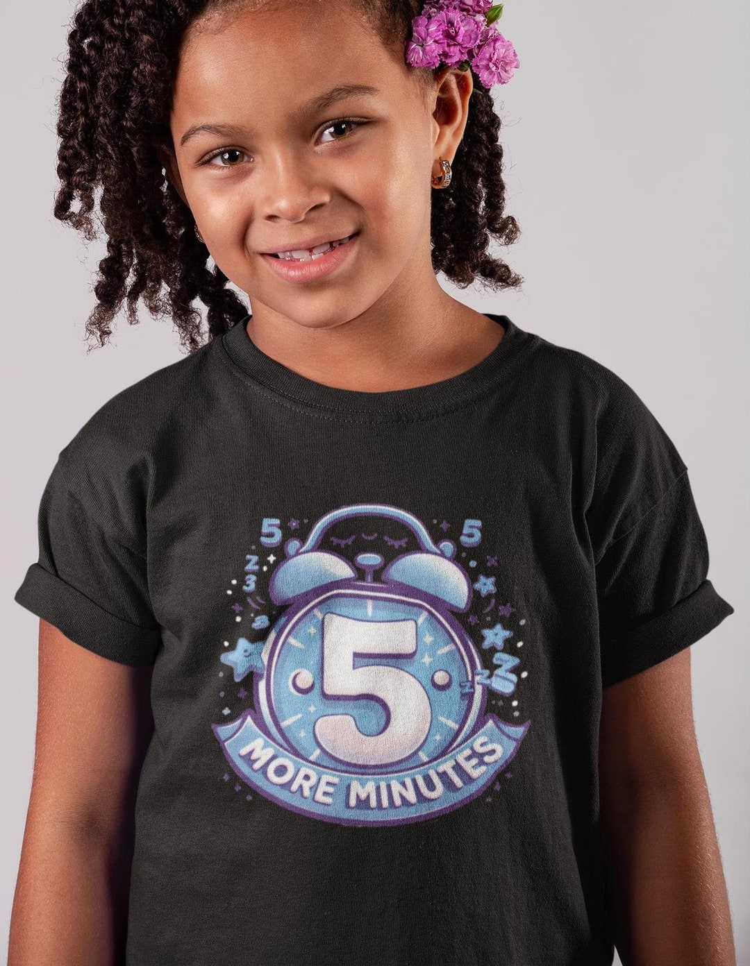 Sleepy Alarm Clock Kids Tee, Cute Girls Shirt, 5 More Minutes Graphic ...