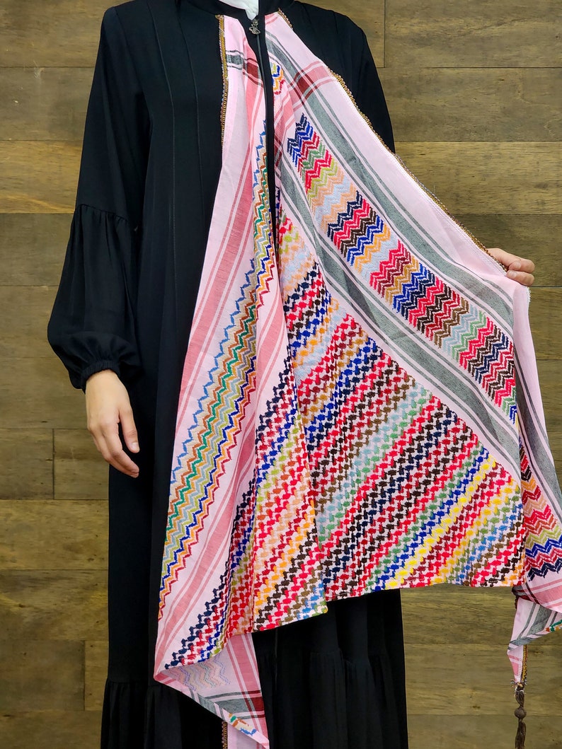 Abaya With Colored Keffiyeh Front Design - Etsy