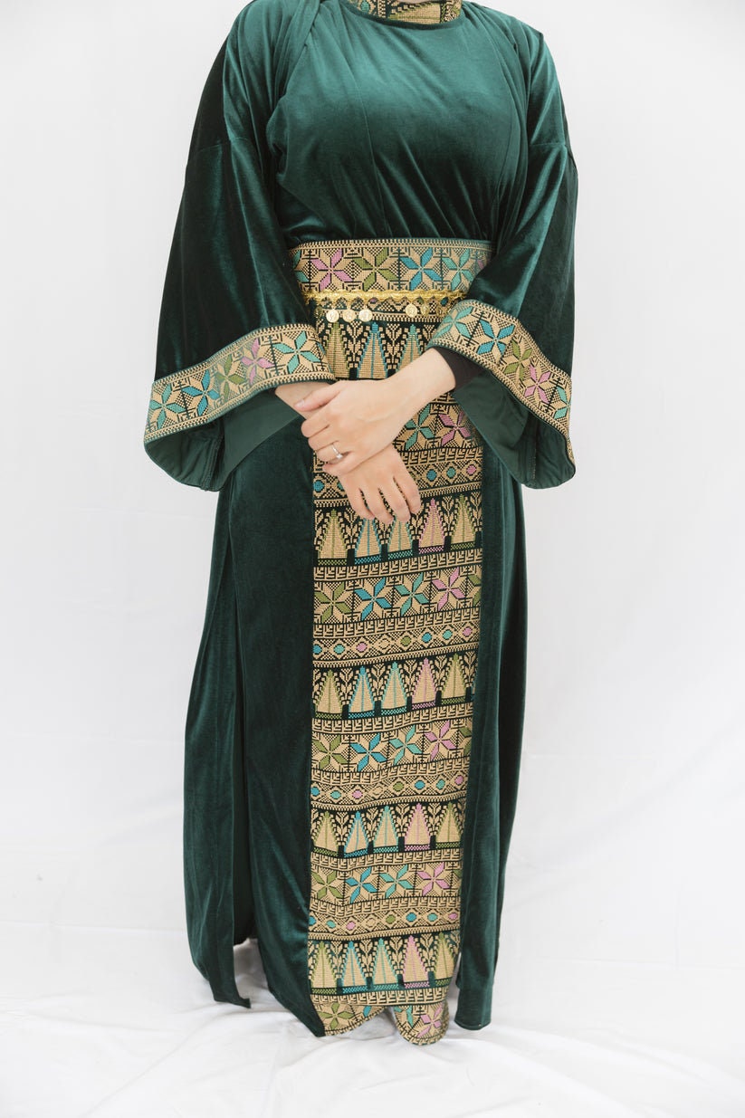 Velvet 3-piece Modern Tatreez Thobe With Coin Belt - Etsy