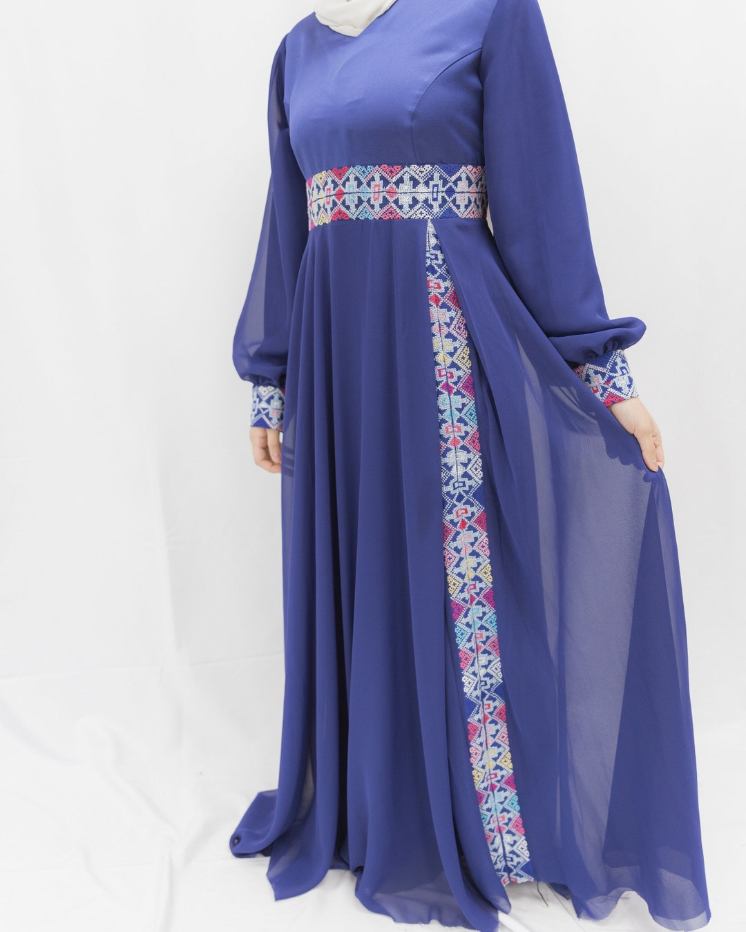 Handmade One-of-a-kind Flowy Modern Tatreez Dress (blue) - Etsy