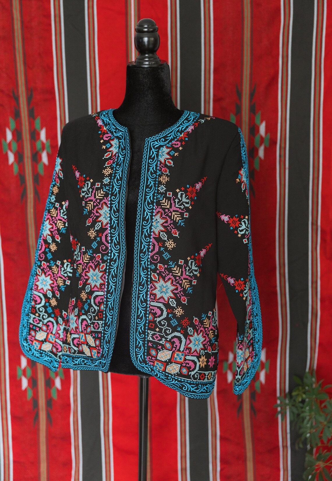 Black Tatreez Jacket (red Blue & Pink) - Etsy