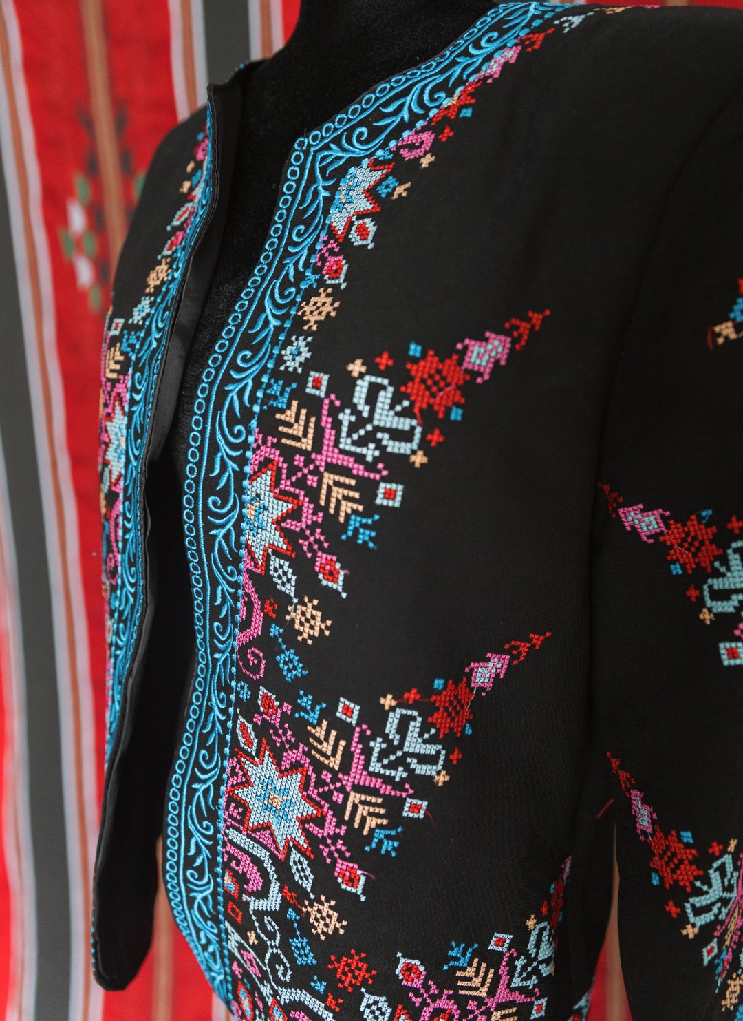 Black Tatreez Jacket (red Blue & Pink) - Etsy