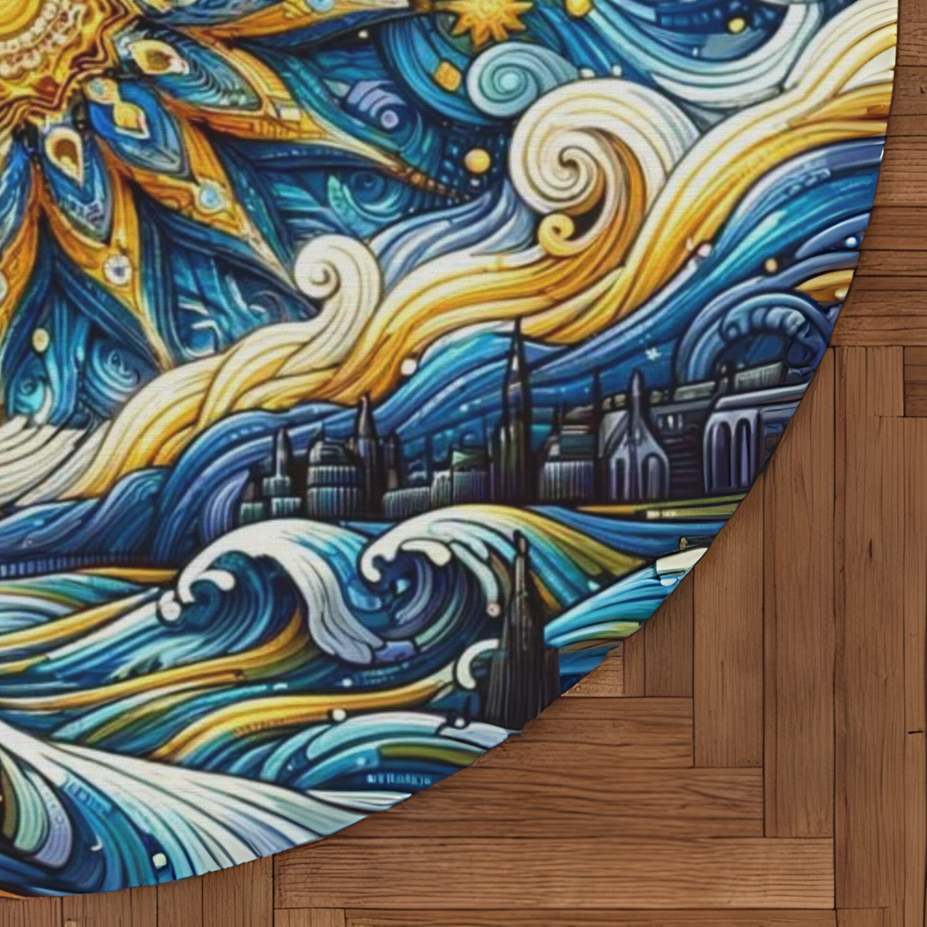 Starry Night Rug, Classic Art Mandala, Celestial Round Rug Accent ...